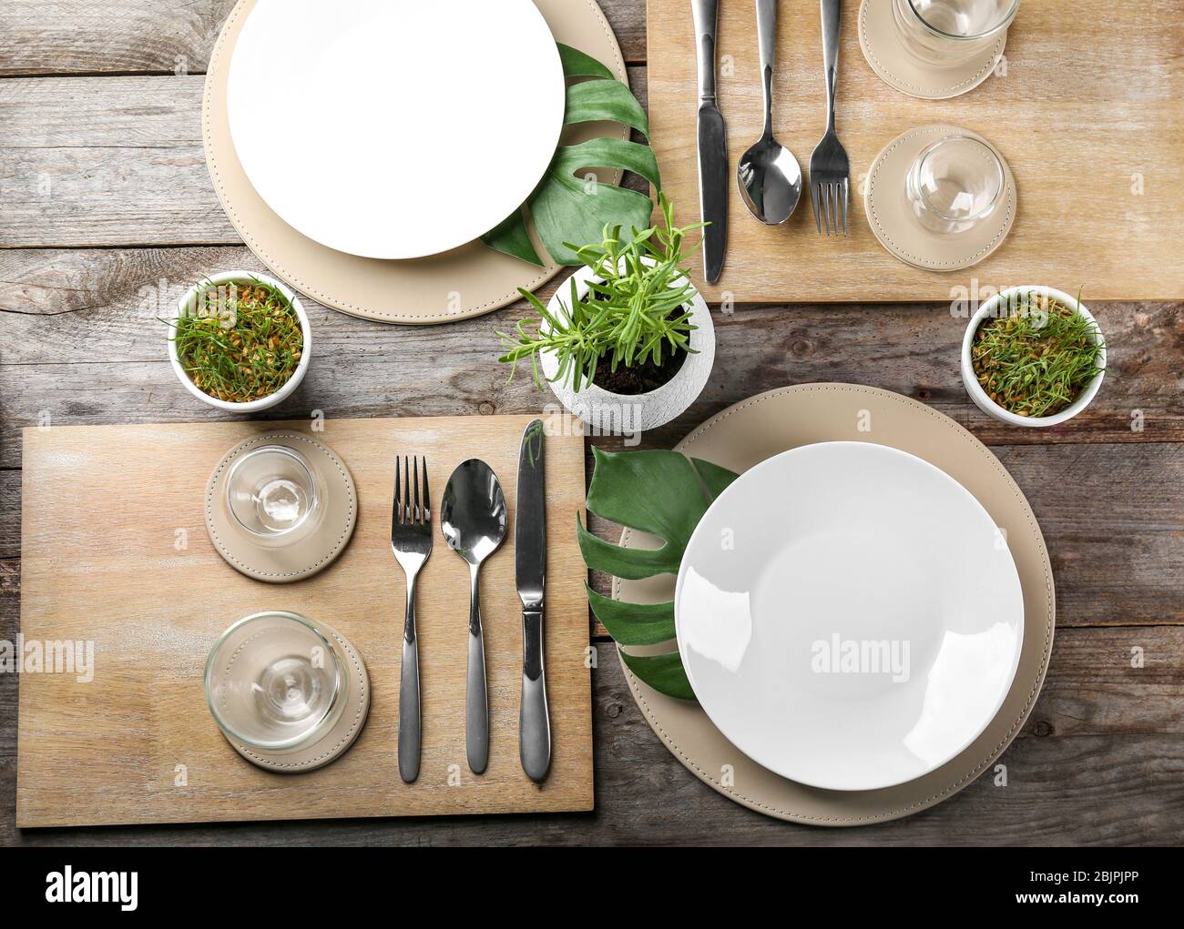 Top view of table setting for dinner in vegetarian cafe Stock Photo - Alamy