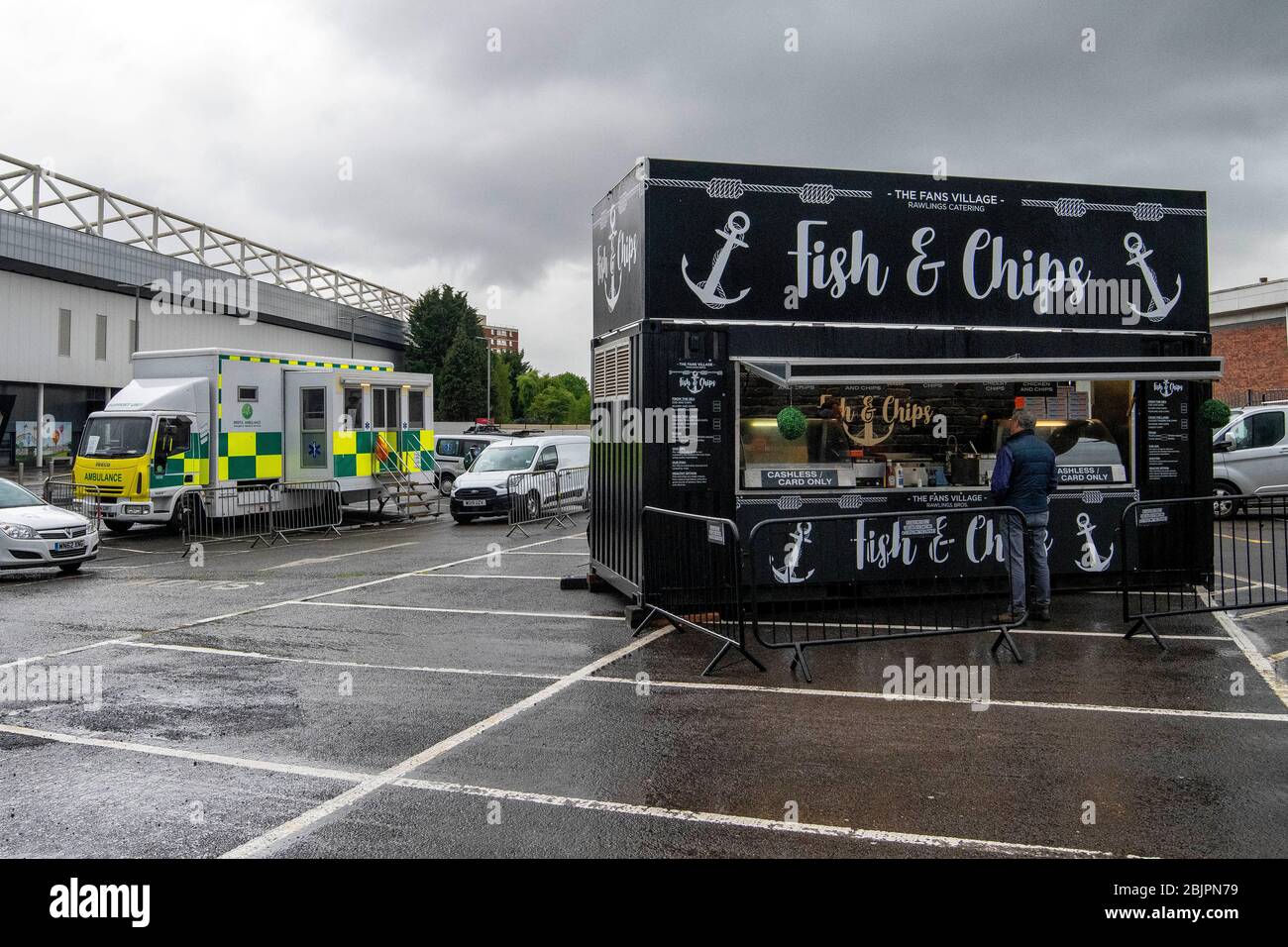 A mobile takeaway fish and chip shop is set up next to the key worker ...