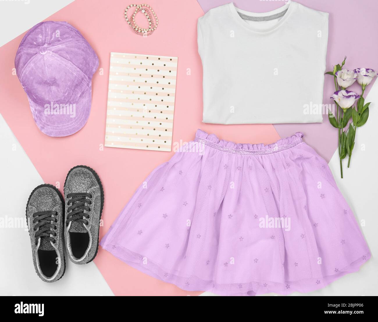 Set of child's clothes on color background Stock Photo - Alamy