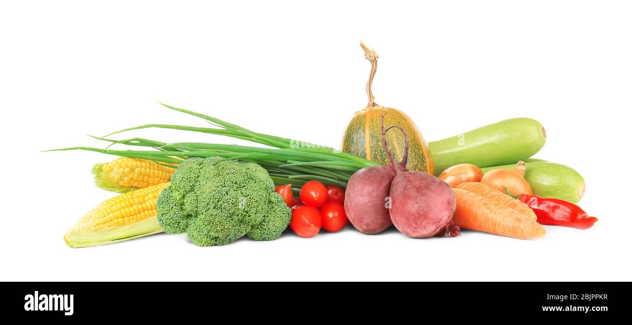 Composition of different vegetables on white background Stock Photo - Alamy