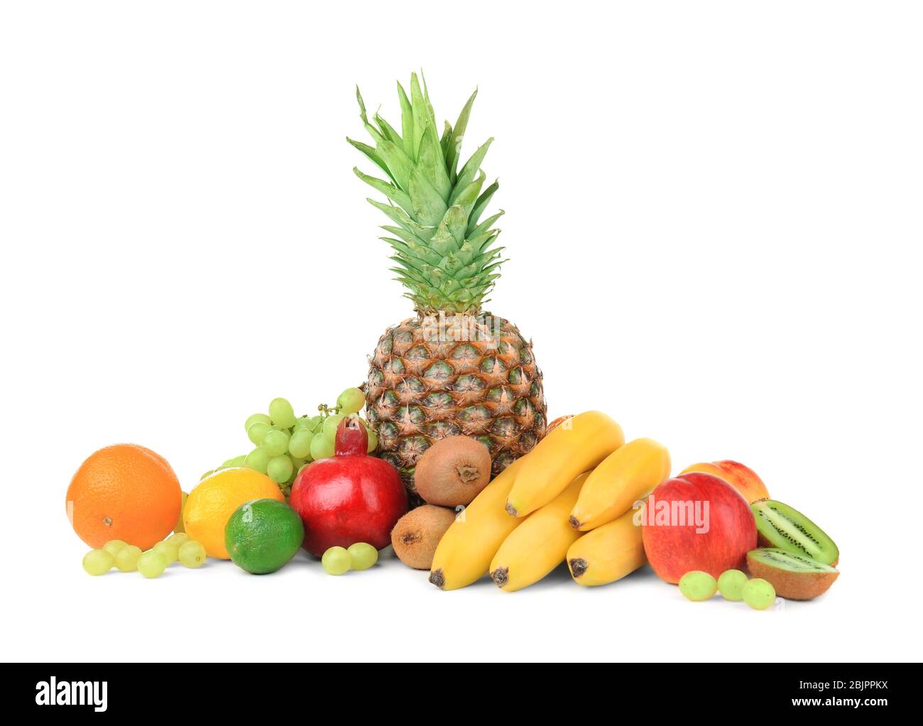 Composition of different fruits on white background Stock Photo - Alamy