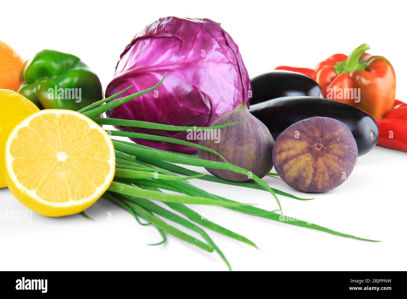 Composition of different fruits and vegetables on white background ...