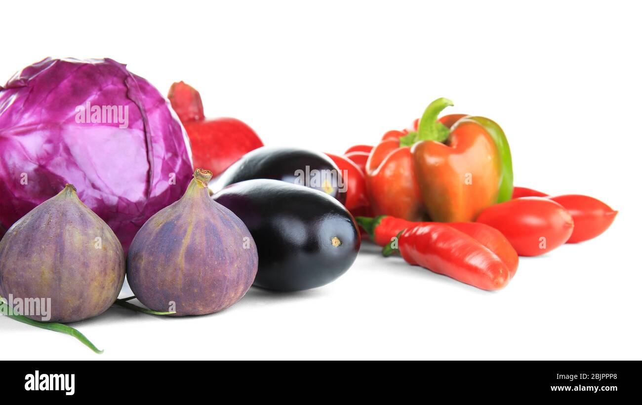 Composition of different fruits and vegetables on white background ...