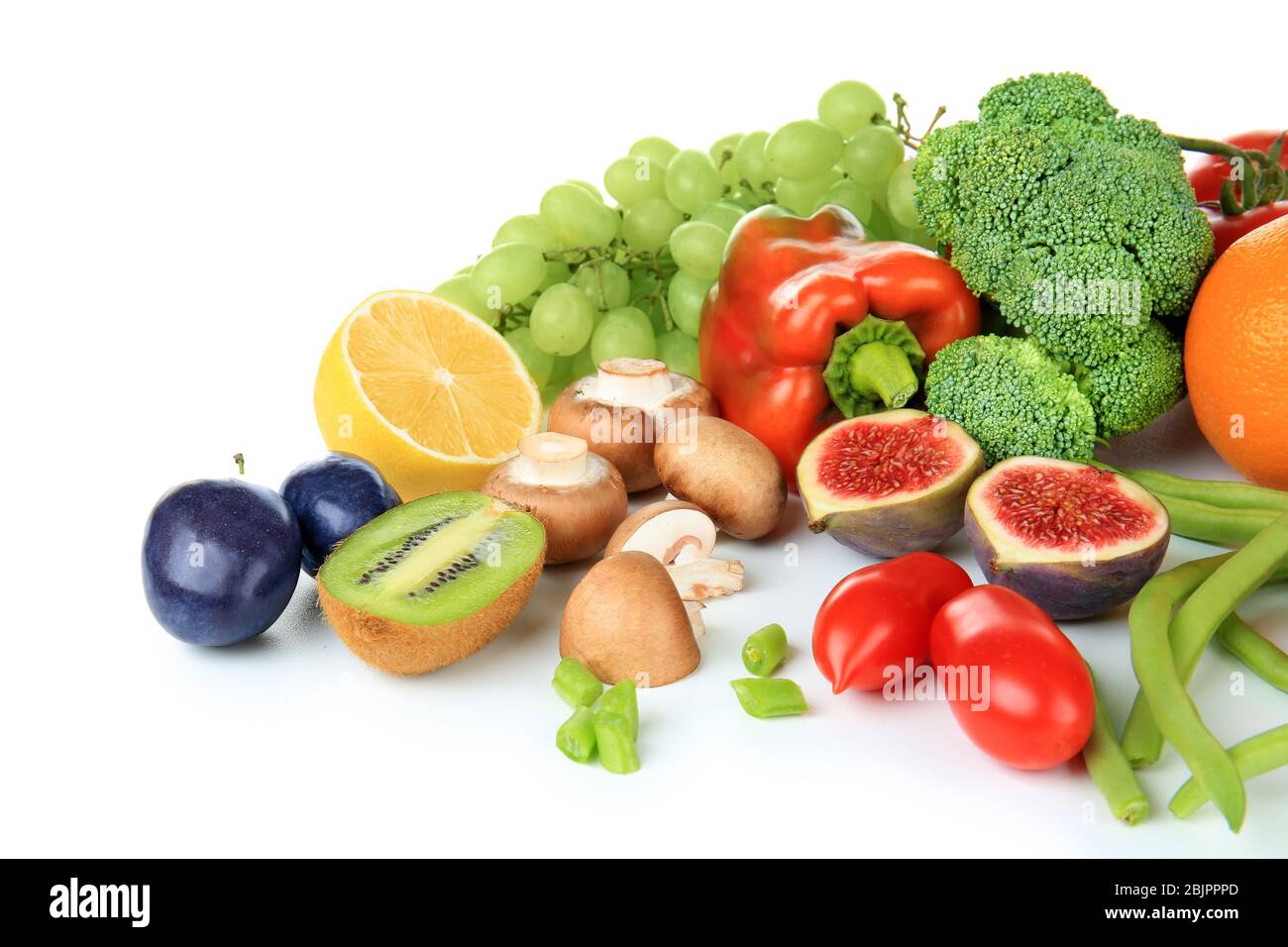 Composition of different fruits and vegetables on white background ...