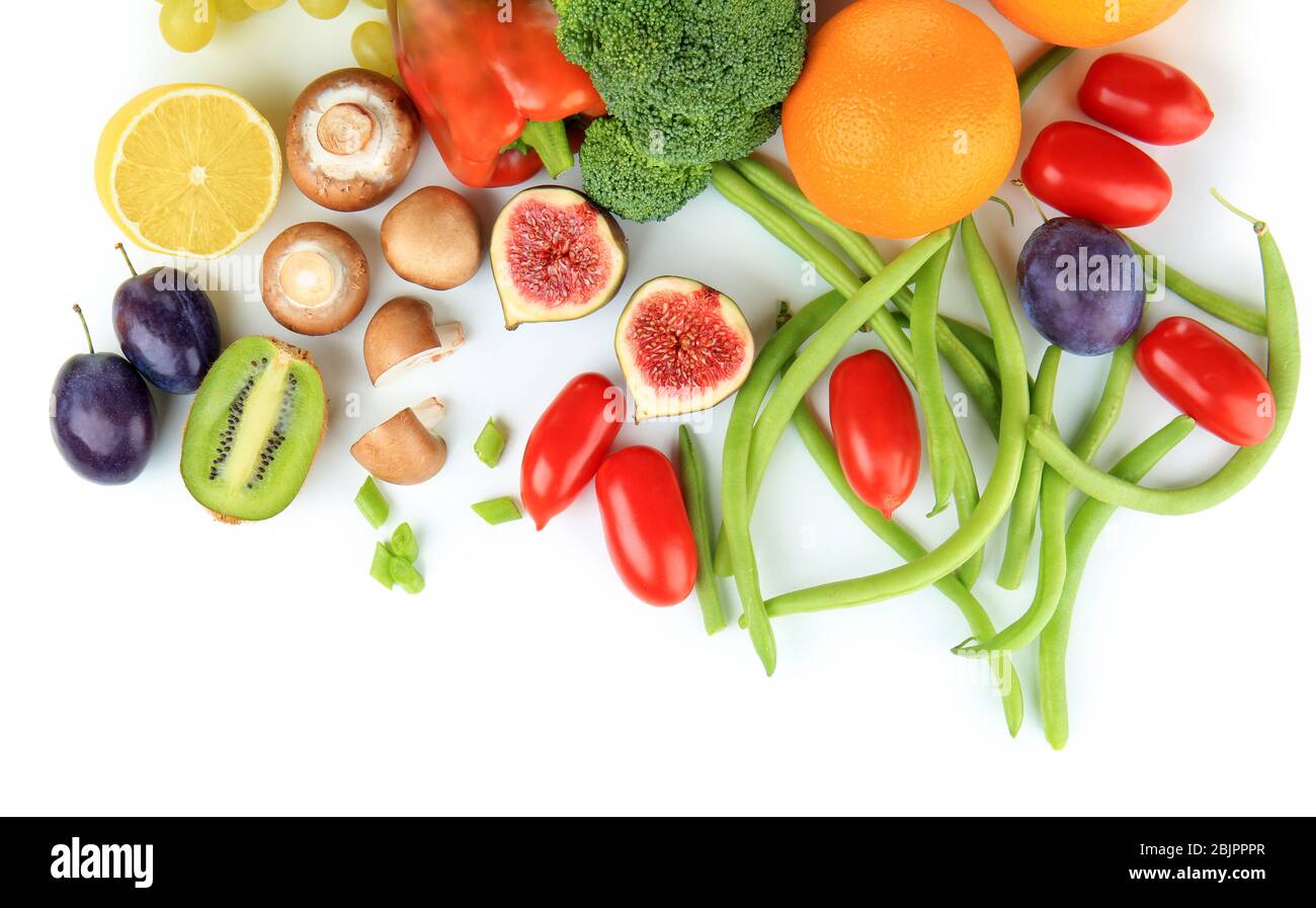 Composition of different fruits and vegetables on white background ...