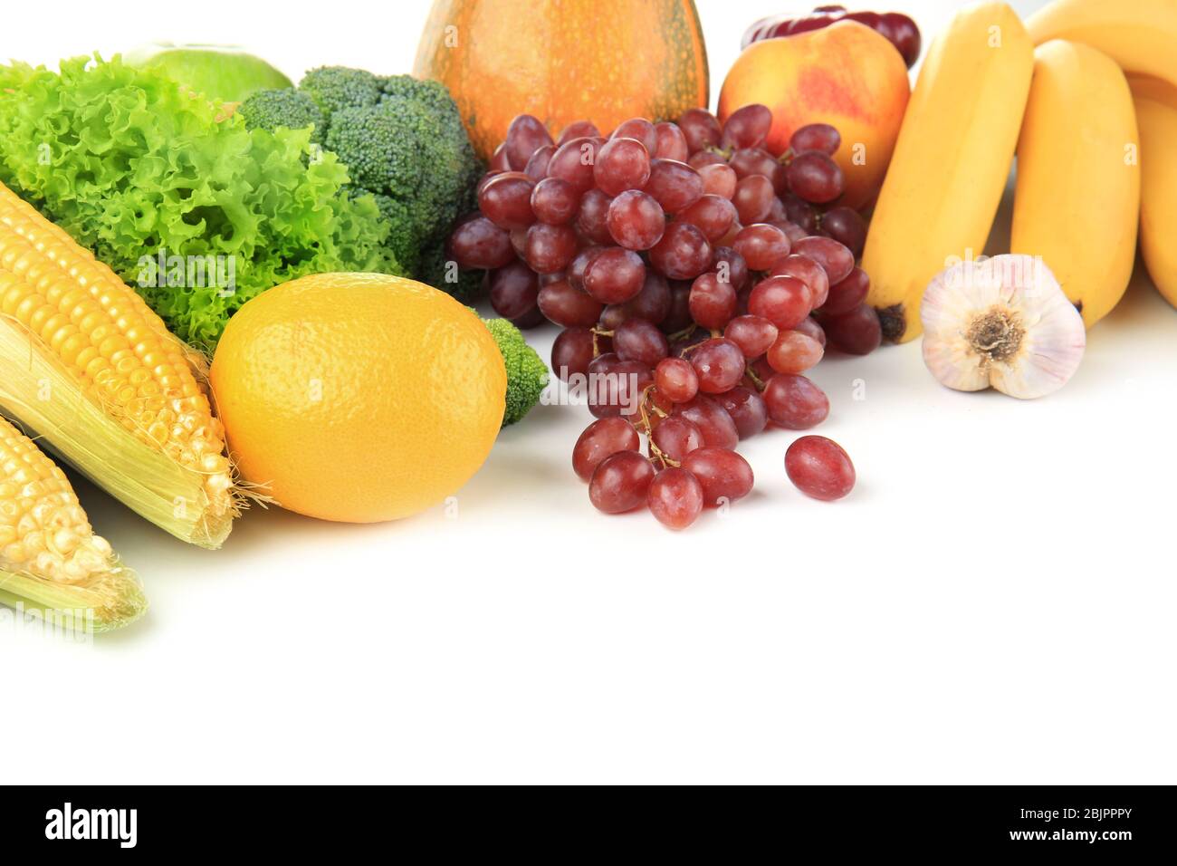 Composition of different fruits and vegetables on white background ...