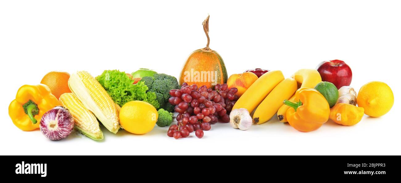 Composition of different fruits and vegetables on white background ...