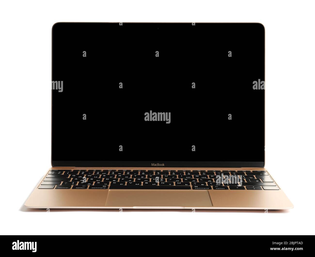 KIEV, UKRAINE - OCTOBER 12, 2017: Apple gold MacBook on white ...
