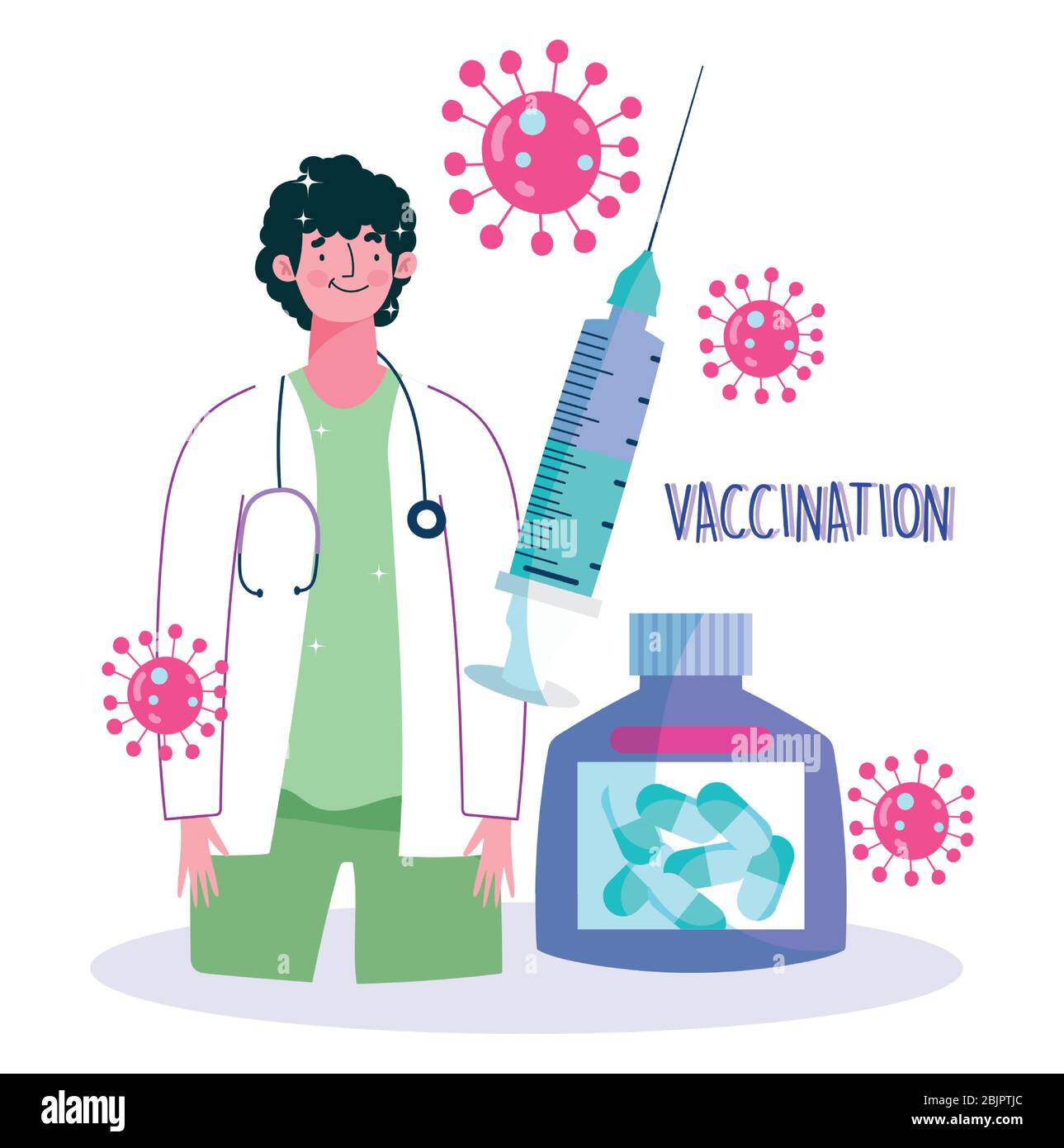 doctor specialist with syringe and medicine bottle medical health care ...