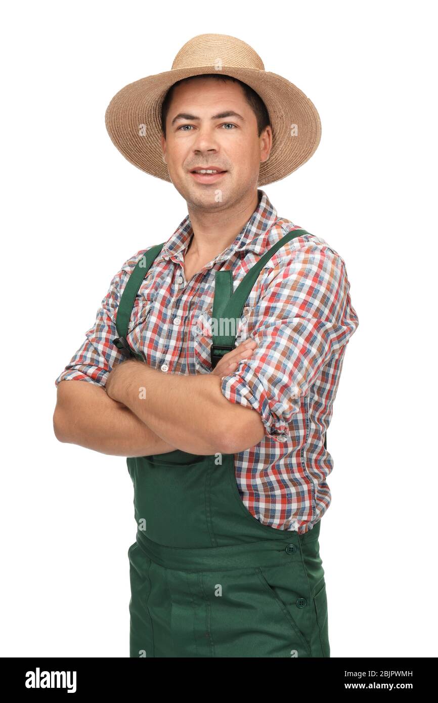 Agronomist in robe on white background Stock Photo - Alamy