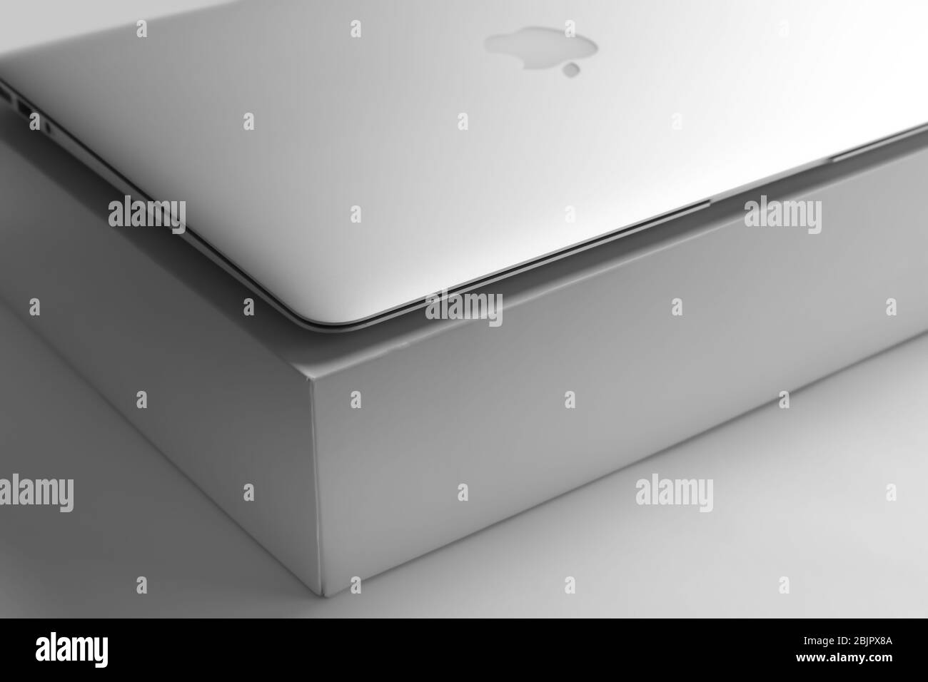 KIEV, UKRAINE - OCTOBER 13, 2017: Apple silver MacBook Air on box Stock ...