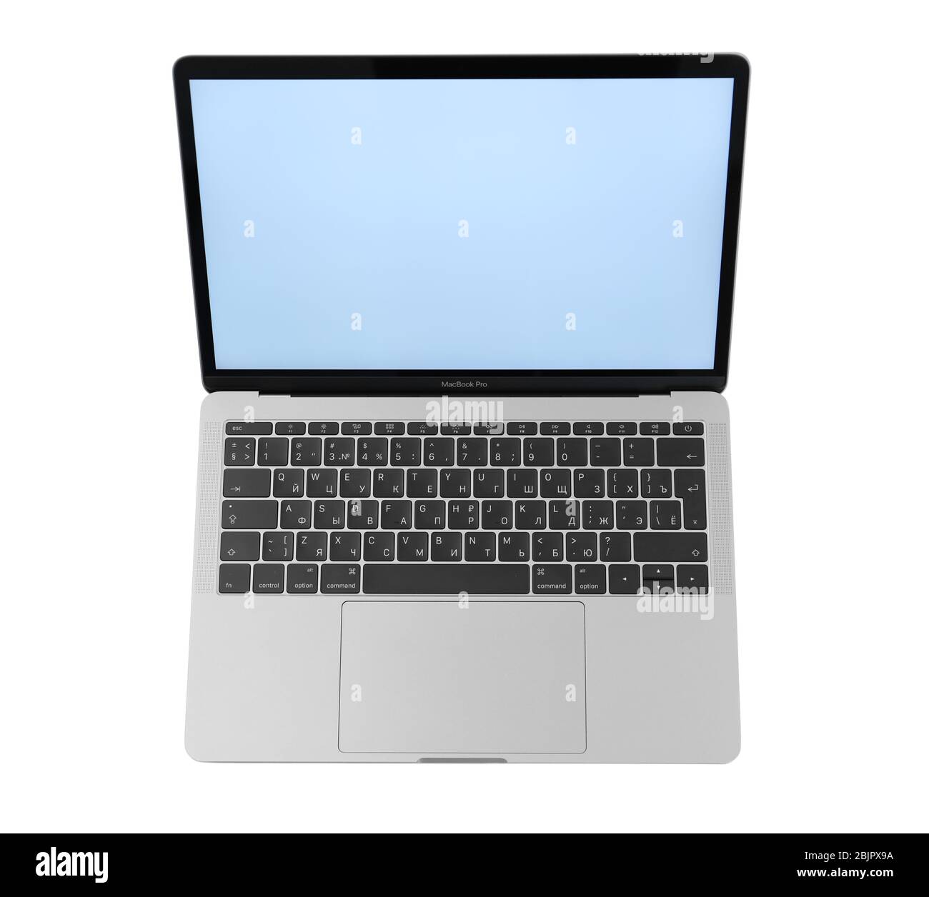 KIEV, UKRAINE - OCTOBER 13, 2017: Apple silver MacBook Pro on white ...