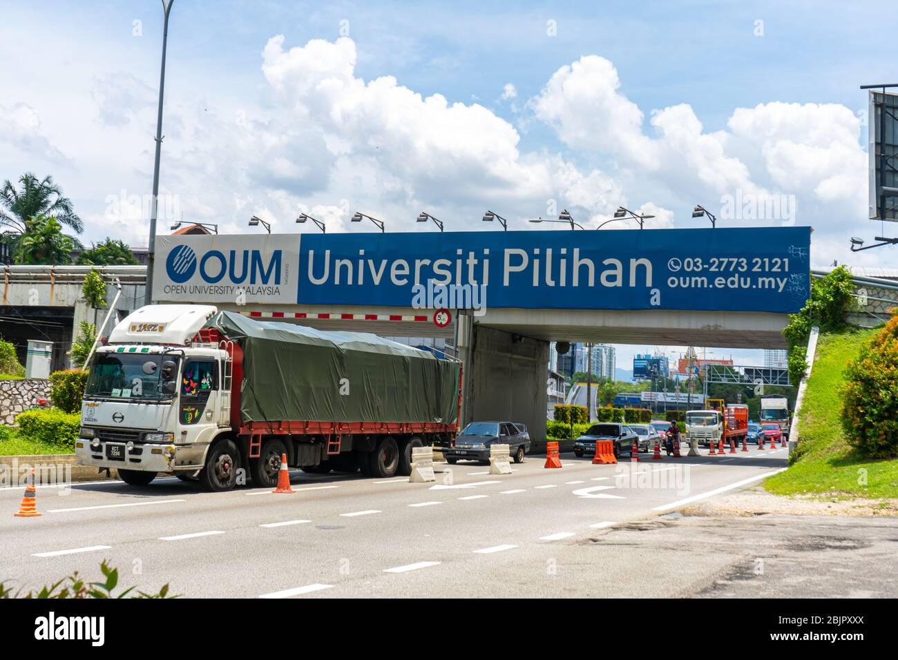 Police road block post. Police control on the highway before entering ...