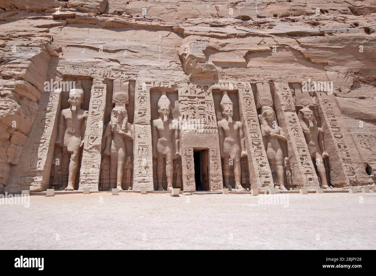 Exterior entrance to ancient egyptian temple of Queen Nefertari in Abu ...