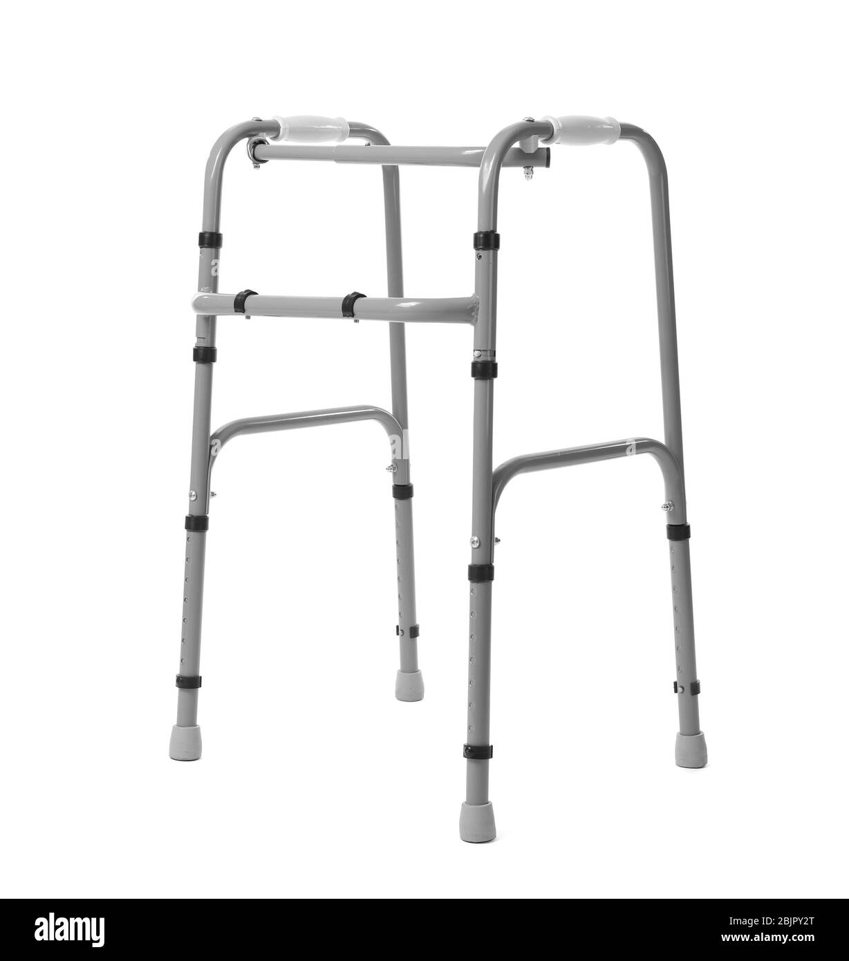 Metal walking frame on white background Stock Photo - Alamy