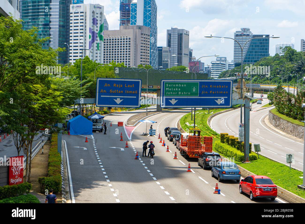 Police road block post. Police control on the highway before entering ...