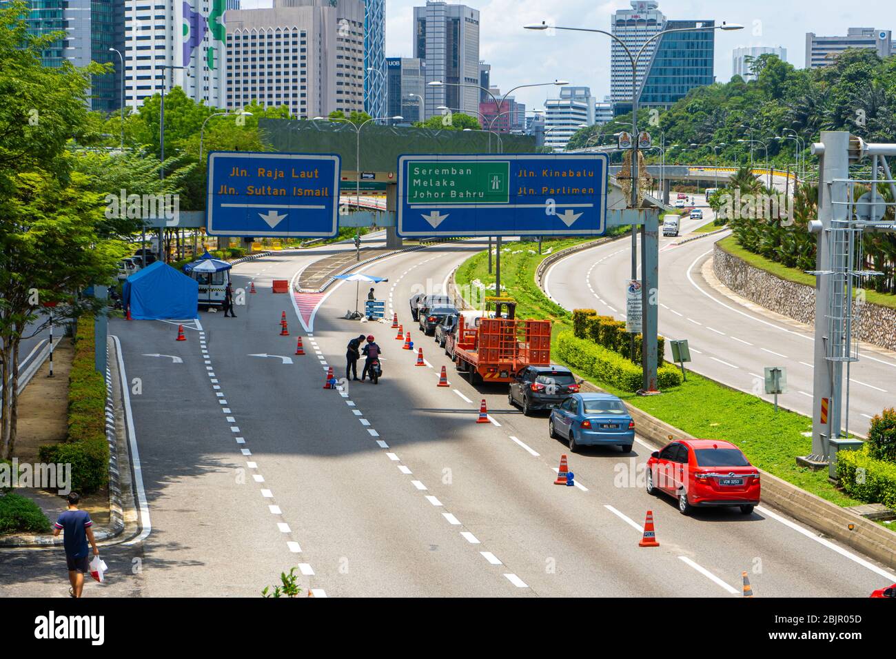 Police road block post. Police control on the highway before entering ...