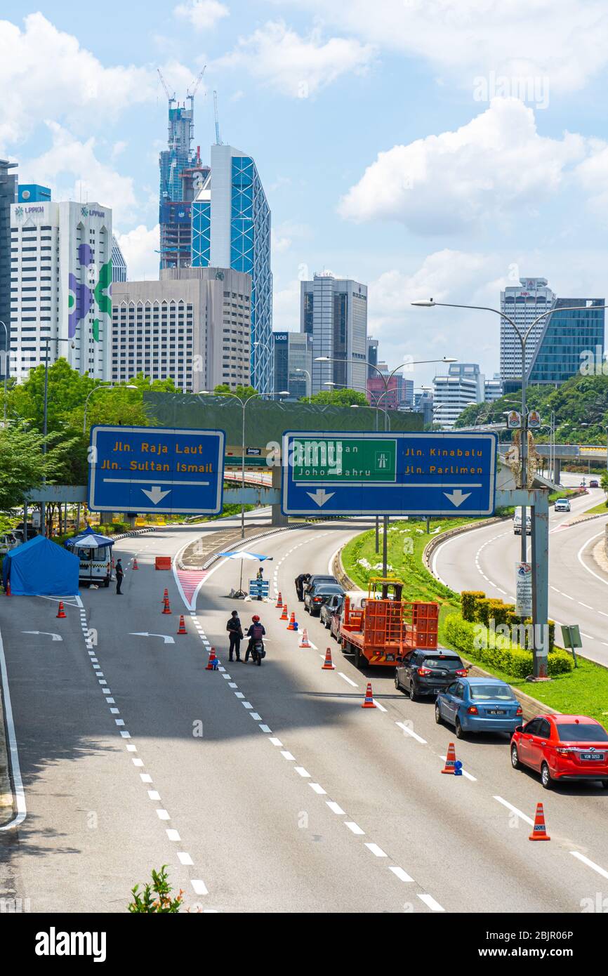 Police road block post. Police control on the highway before entering ...
