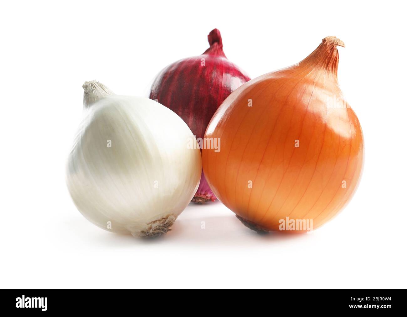 Variety of different onions on white background Stock Photo - Alamy
