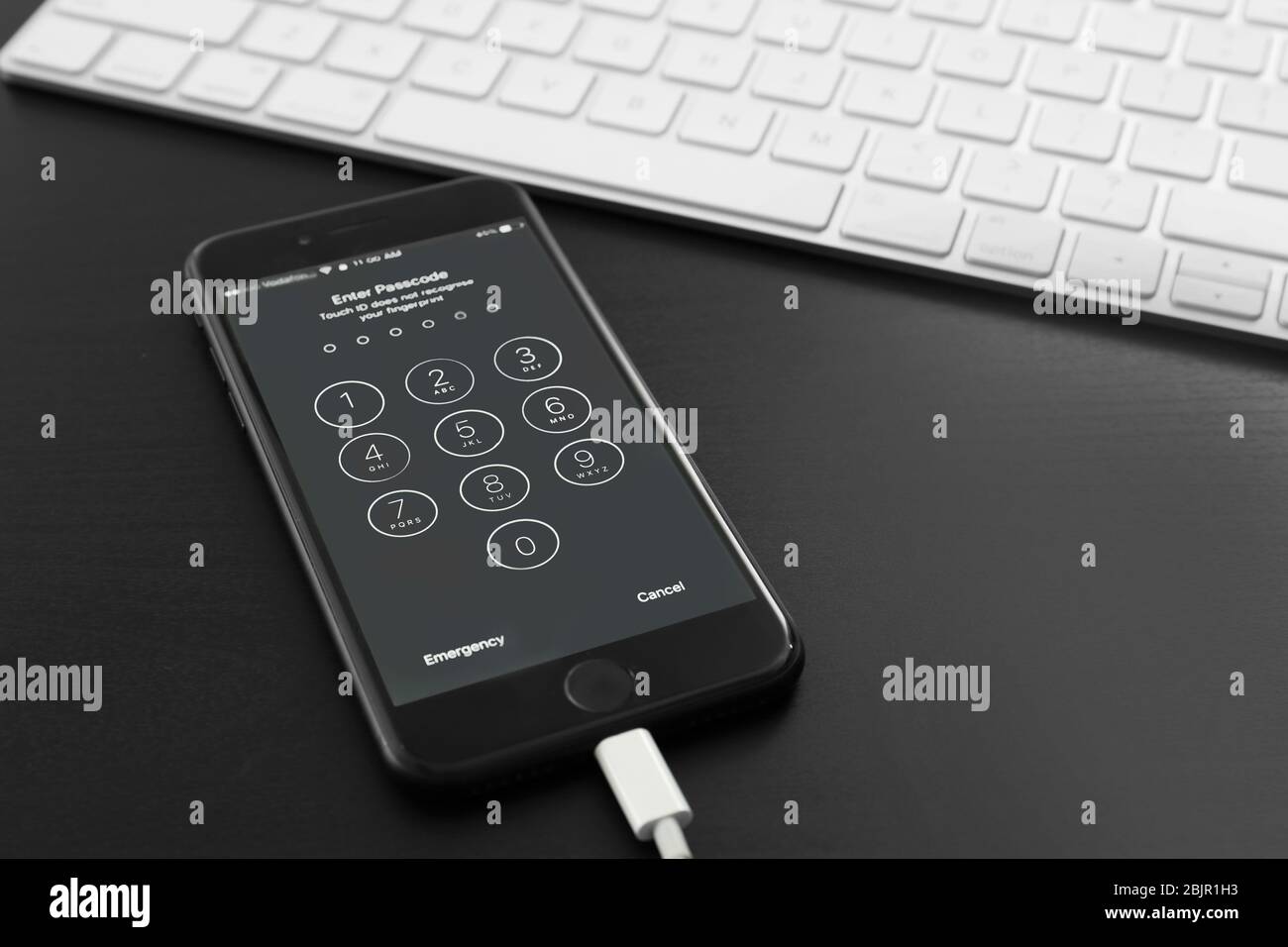 KIEV, UKRAINE - OCTOBER 17, 2017: Black iPhone 7 with numpad for ...