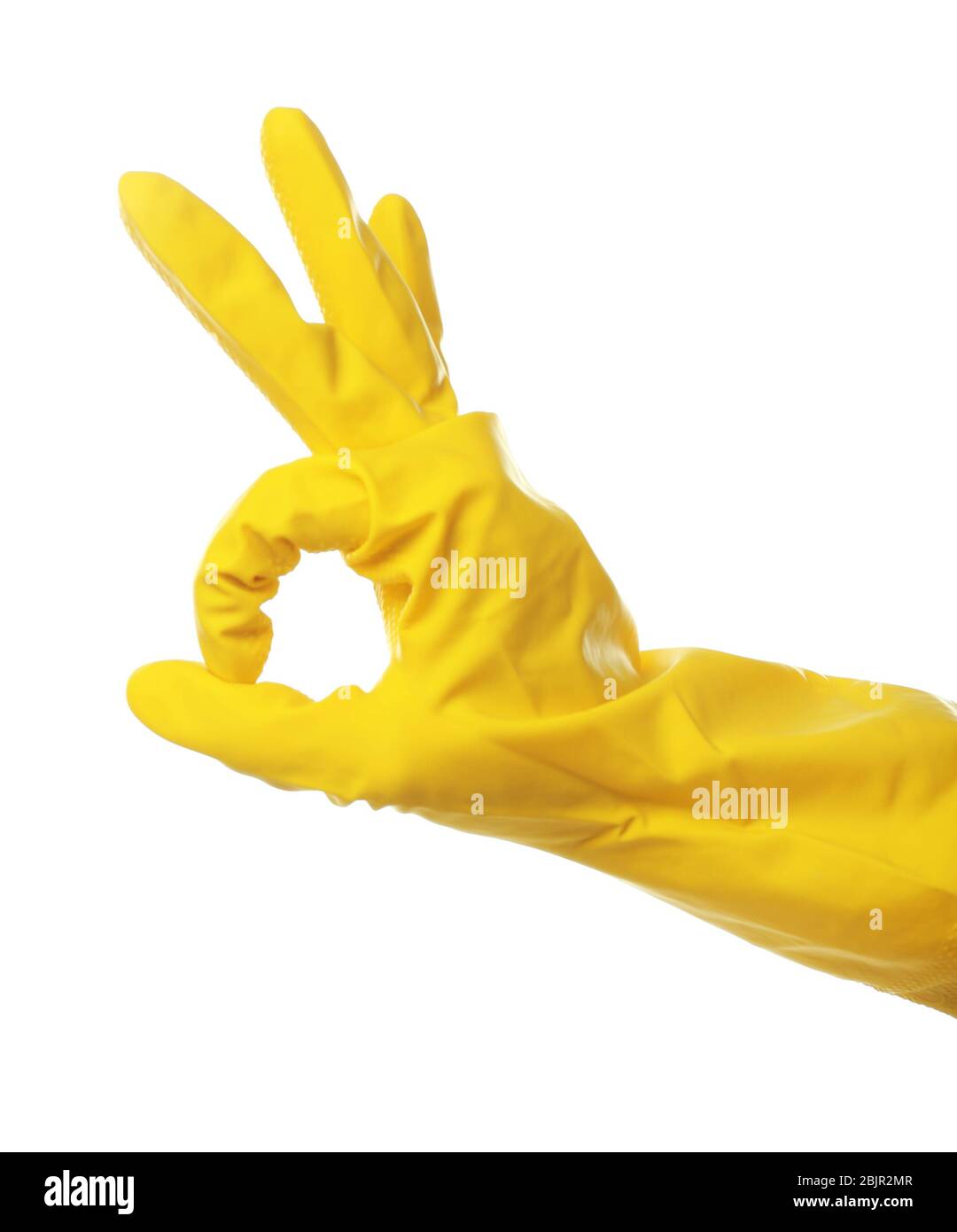 Female hand in rubber glove showing OK sign, isolated on white Stock ...