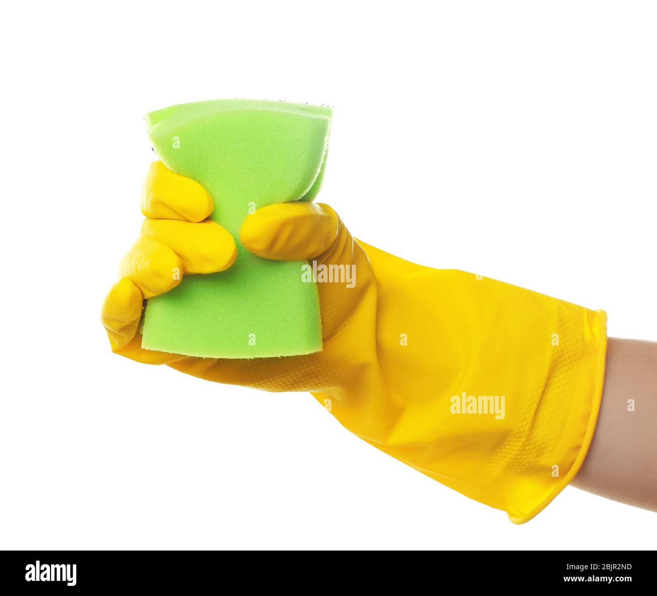 Woman holding sponge, isolated on white Stock Photo - Alamy