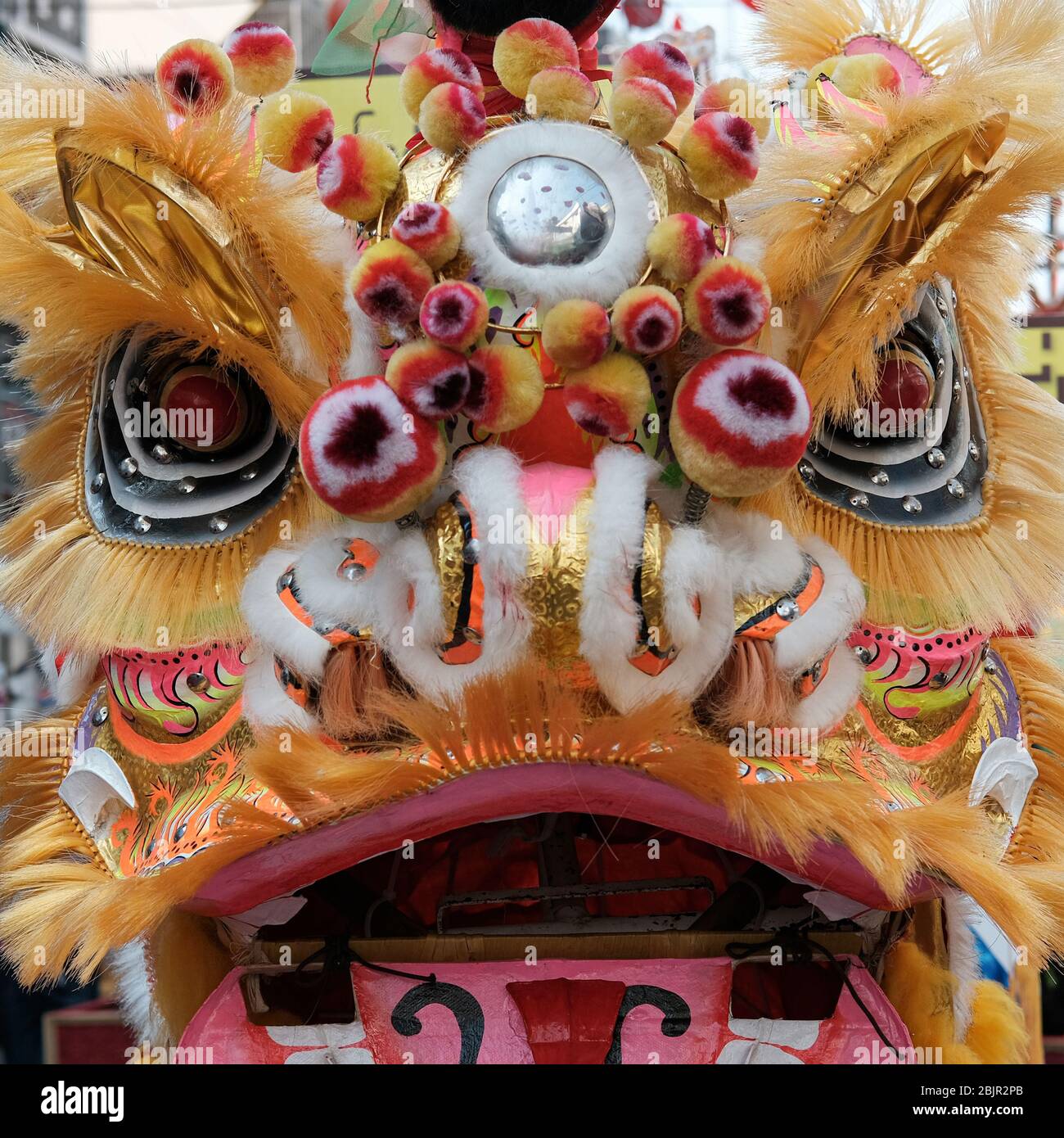 Close up, Head of The Chinese lion dance, traditional dance in Chinese ...