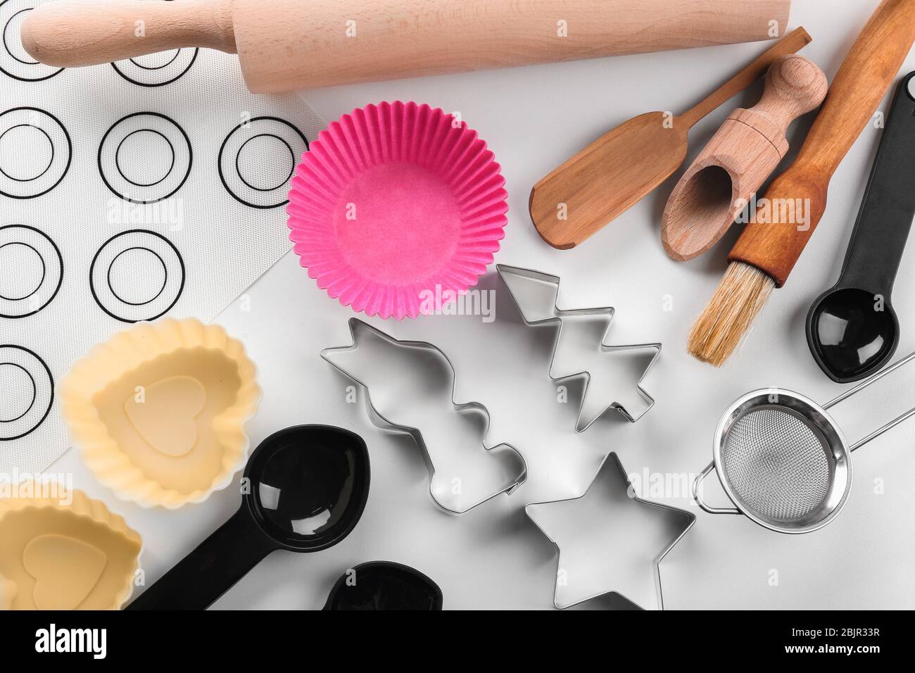 Set of kitchenware for cooking pastries on white background Stock Photo ...