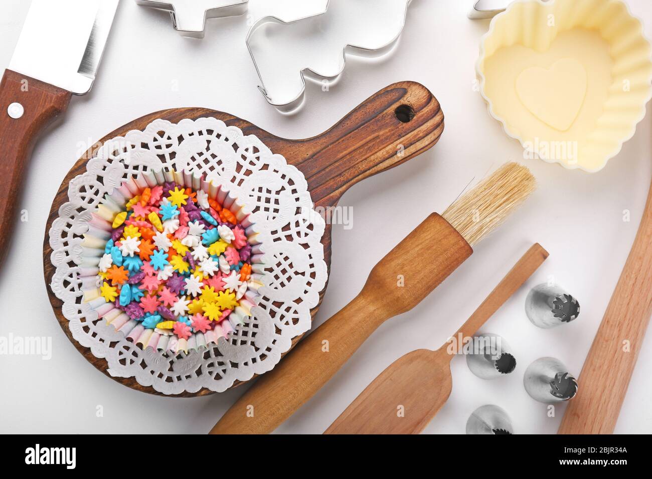Set of kitchenware for cooking pastries on white background Stock Photo ...