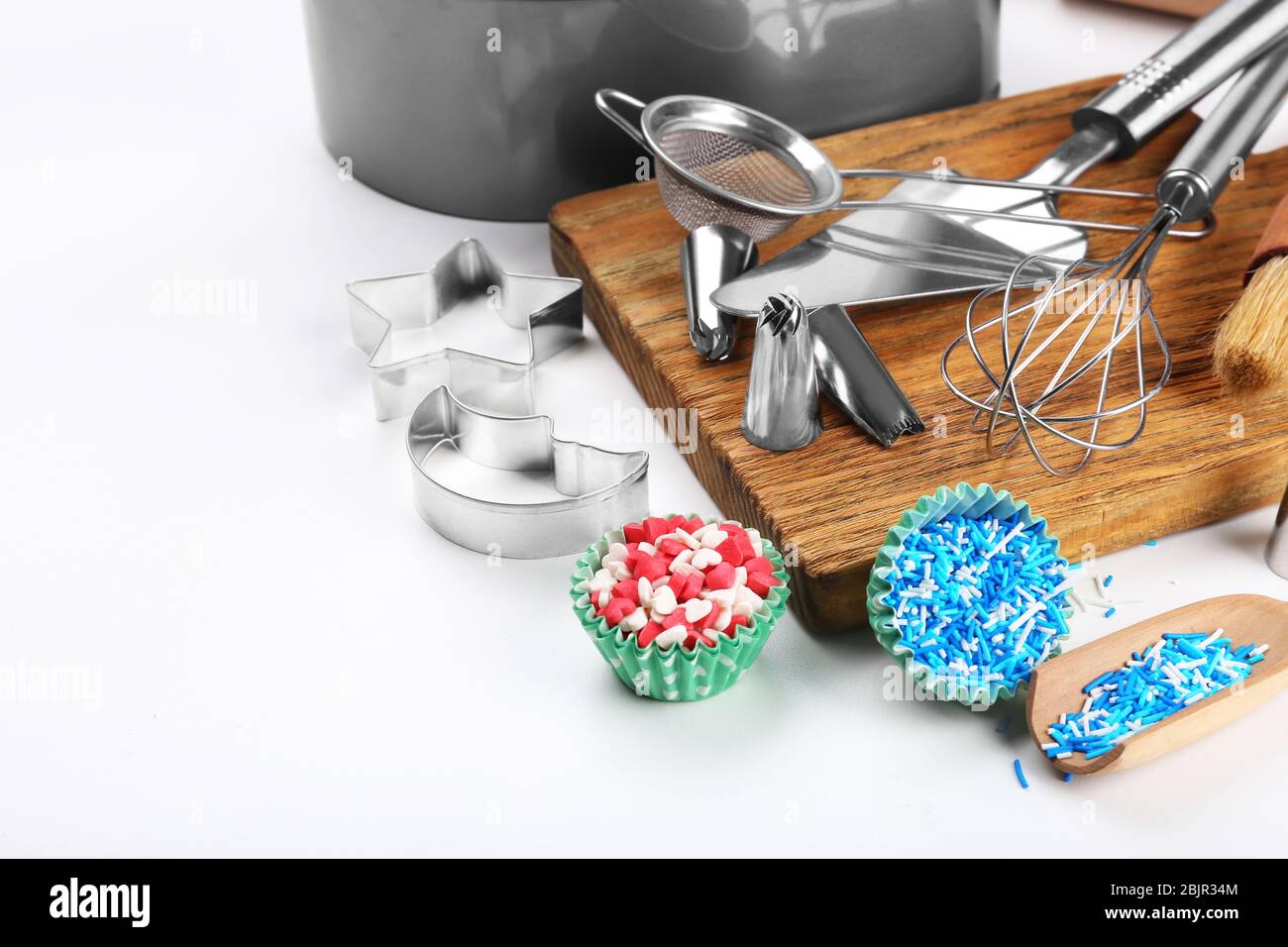 Set of kitchenware for cooking pastries on white background Stock Photo ...
