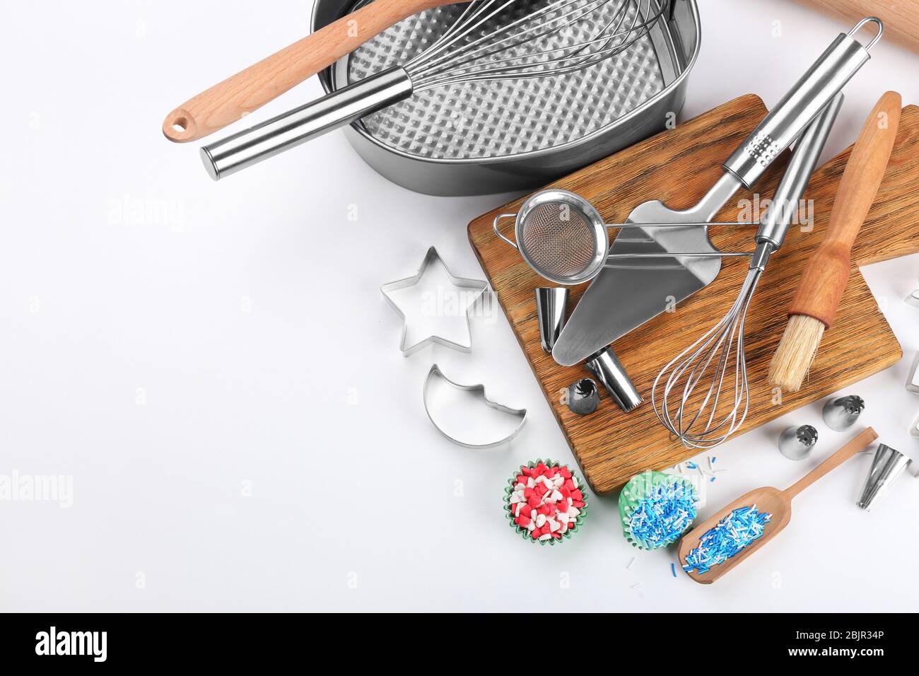 Set of kitchenware for cooking pastries on white background Stock Photo ...