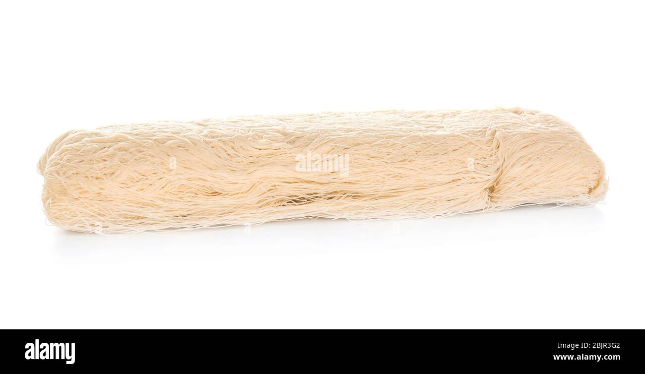 Shredded thin dough on white background Stock Photo - Alamy
