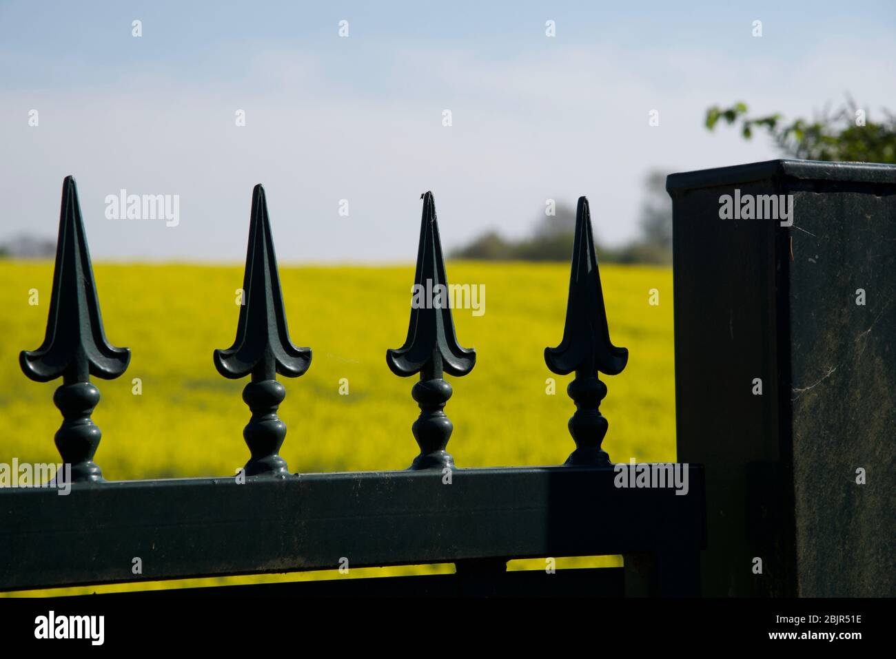 Sliding gate: a detail of steel constructed, powder coated gate topped ...