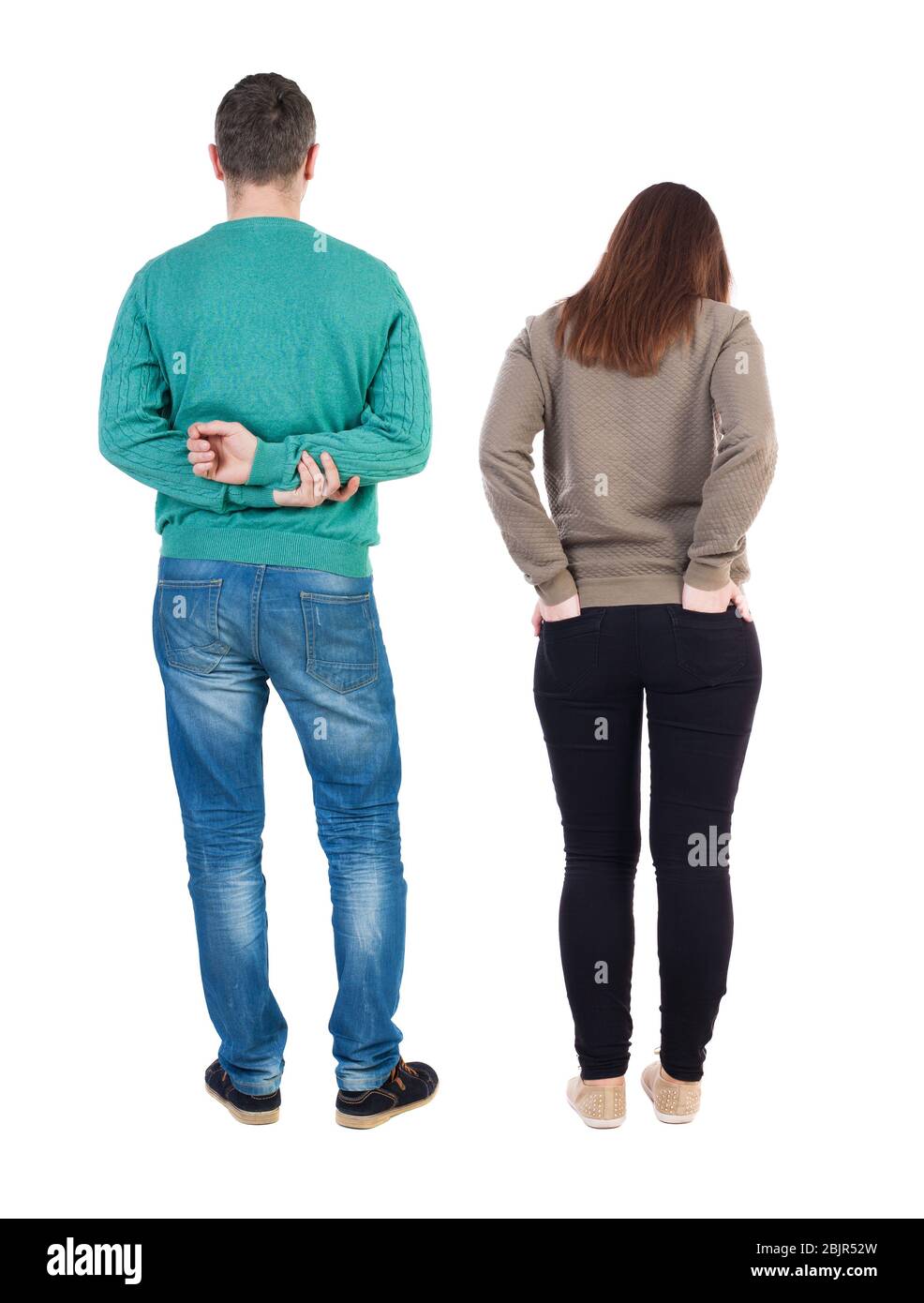 Back view couple in sweater. beautiful man and woman. Rear view people ...