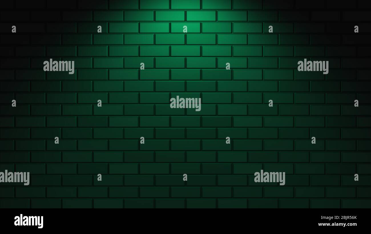 Empty brick wall with green neon light with copy space. Lighting effect ...