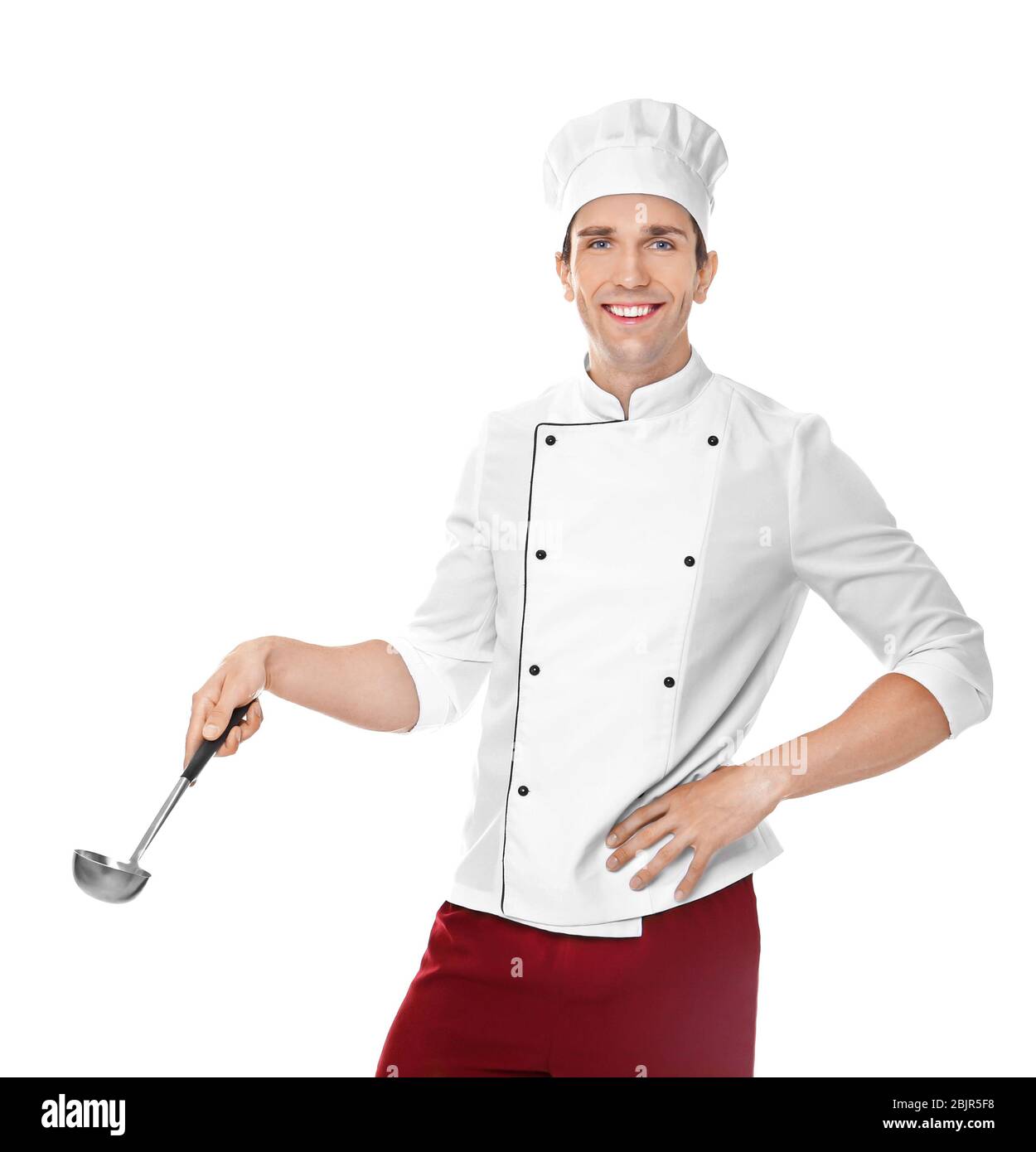 Young male chef with ladle, isolated on white Stock Photo - Alamy