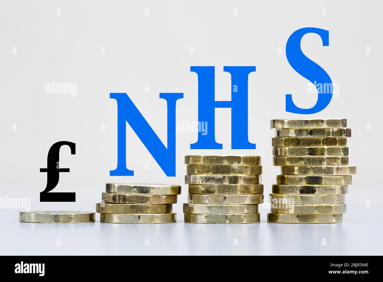 Pile of British money pounds sterling new one pound coins GBP in four ...