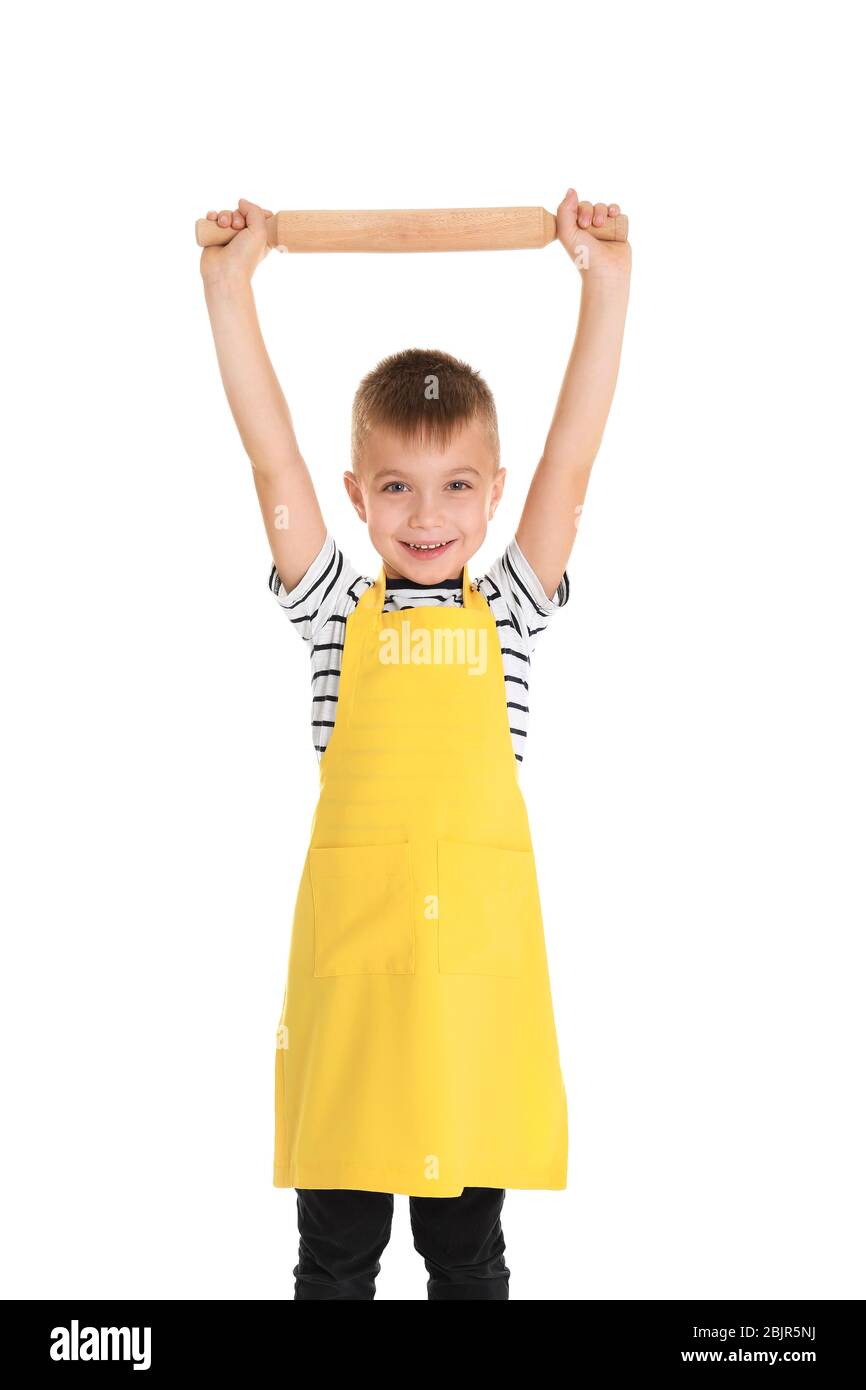 Cute boy with rolling pin, isolated on white Stock Photo - Alamy