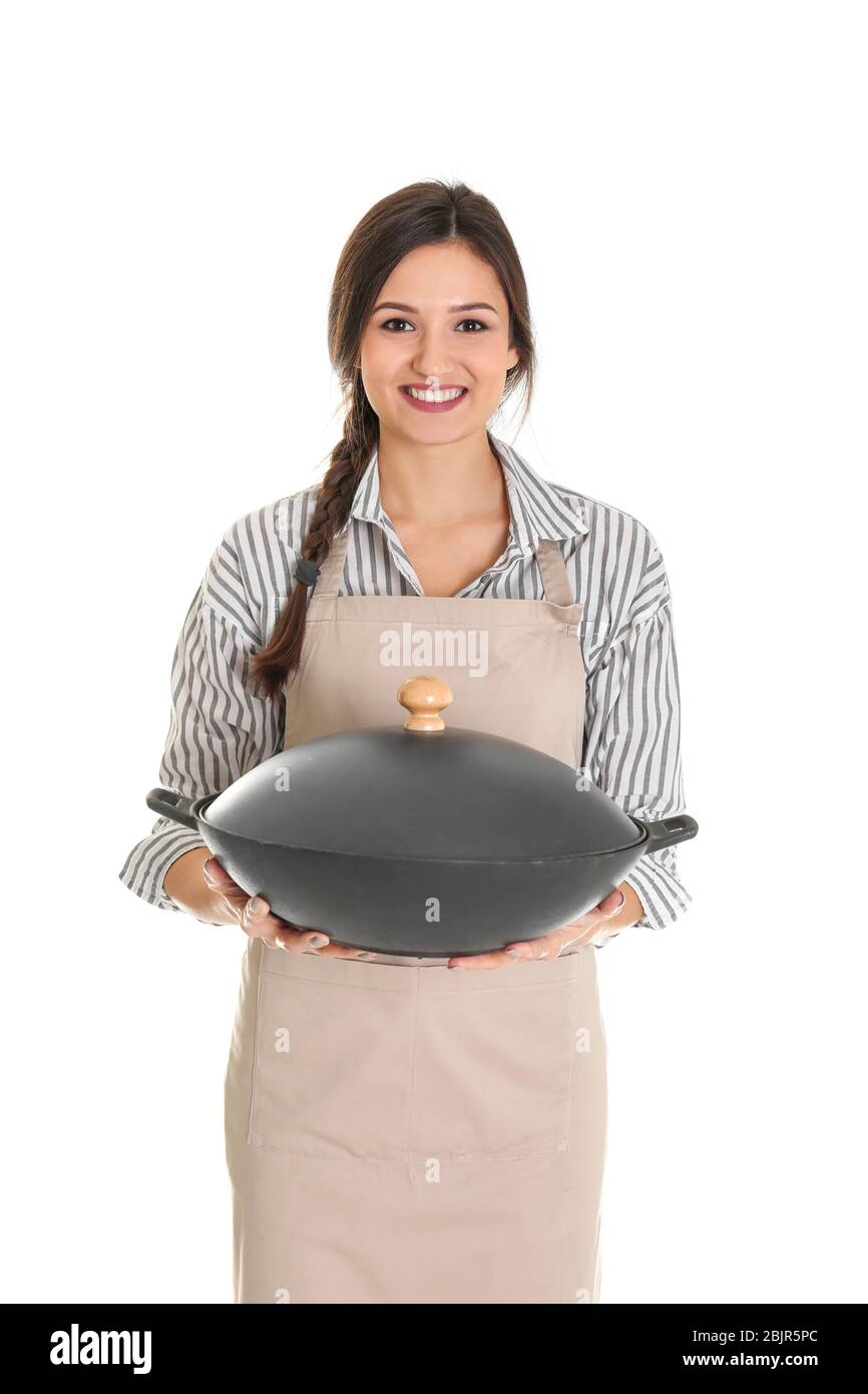 Housewife holding wok pan hi-res stock photography and images - Alamy