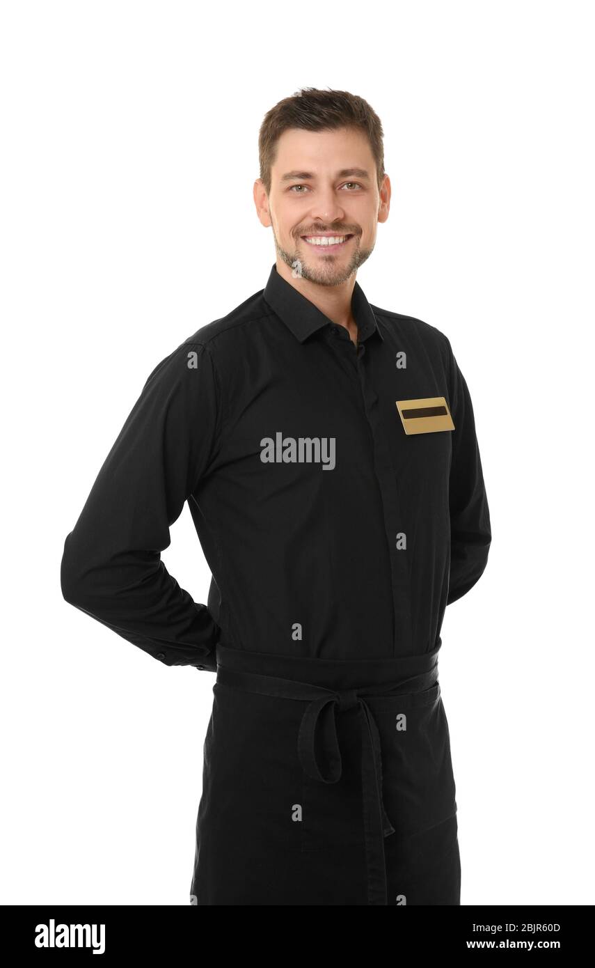 Handsome waiter on white background Stock Photo - Alamy
