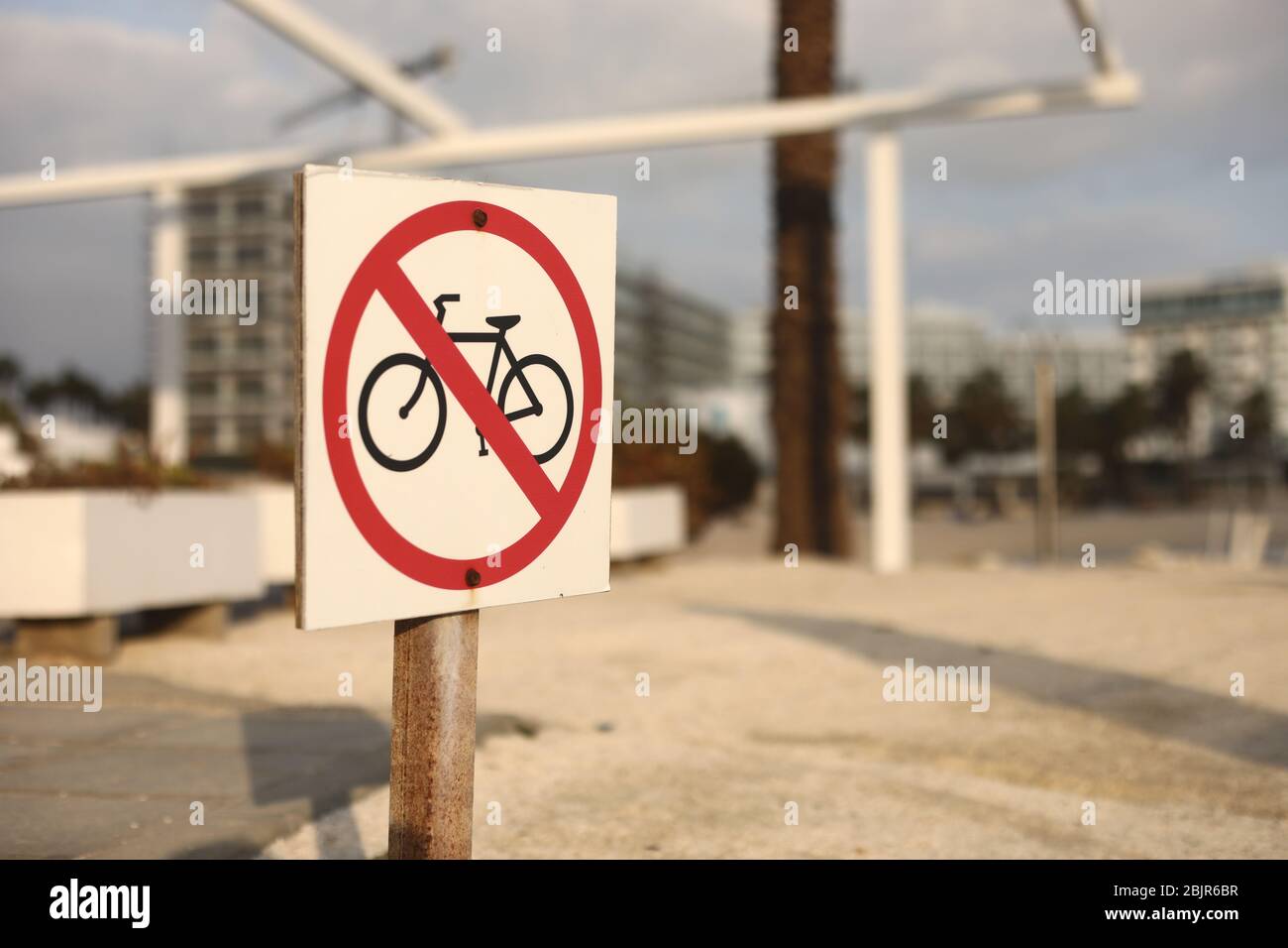 beach traffic sign not to enter with a bicycle. selective focus. the ...