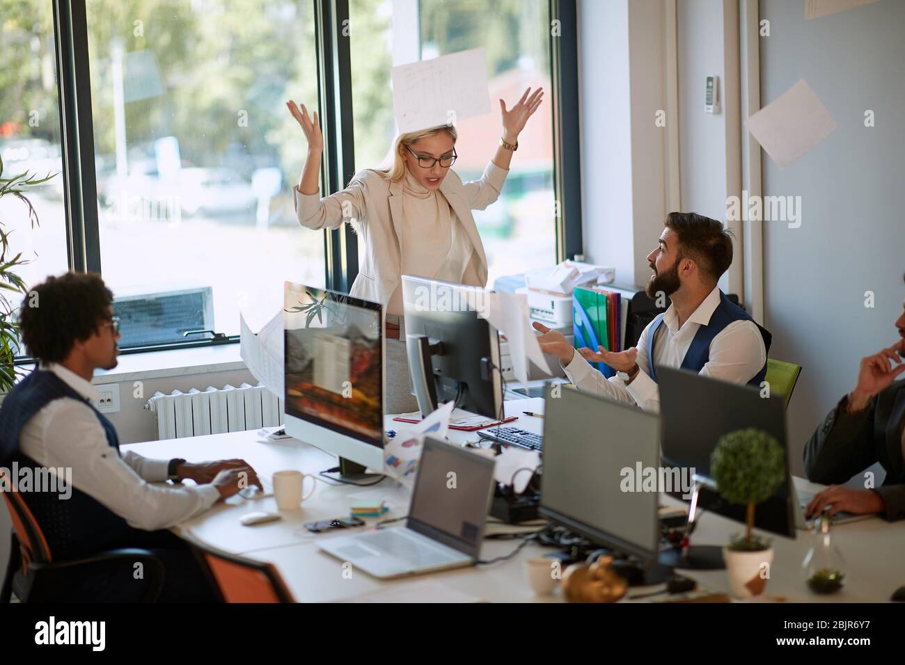 Throwing away all the stress of dealing with men at work, angry boss ...