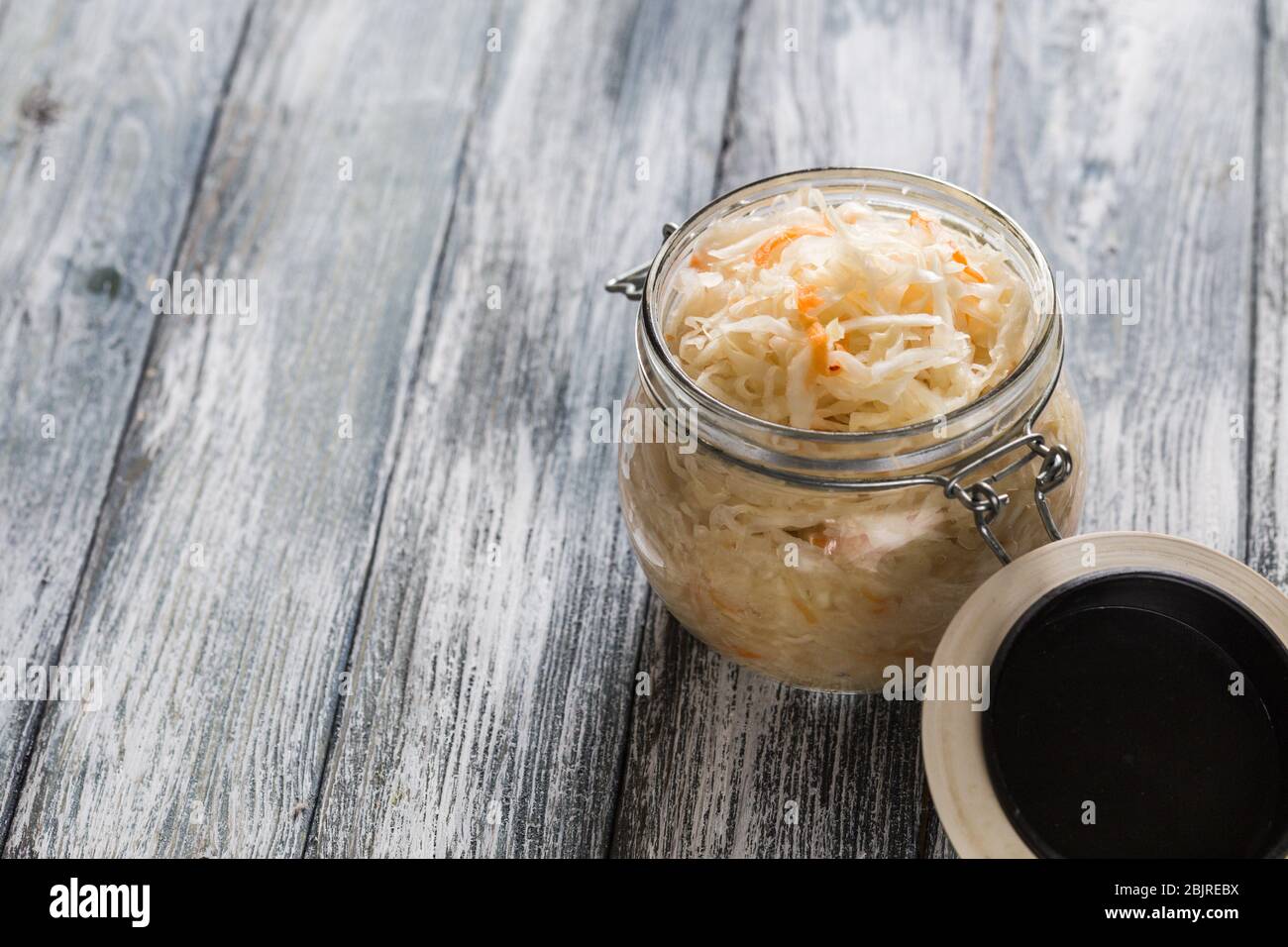 Sauerkraut fermented salad. Homemade fresh pickled cabbage (german ...