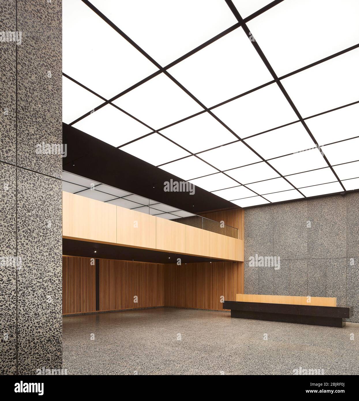 Corporate reception space with illuminated ceiling. 25 Cabot Square ...