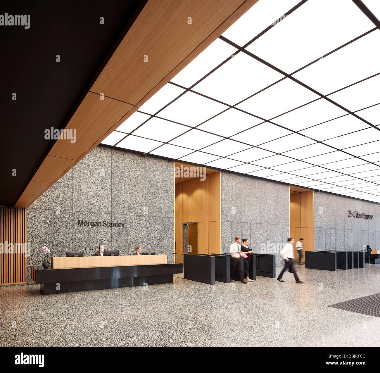 Corporate reception space with illuminated ceiling. 25 Cabot Square ...