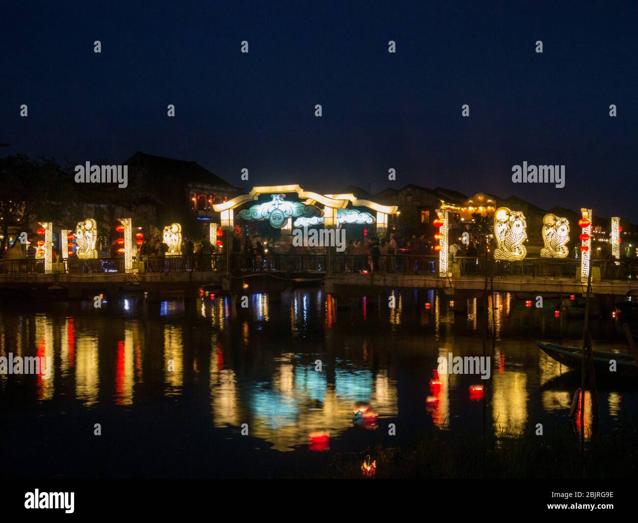 Hoi An is a world heritage site city in Vietnam. At night the riverside ...
