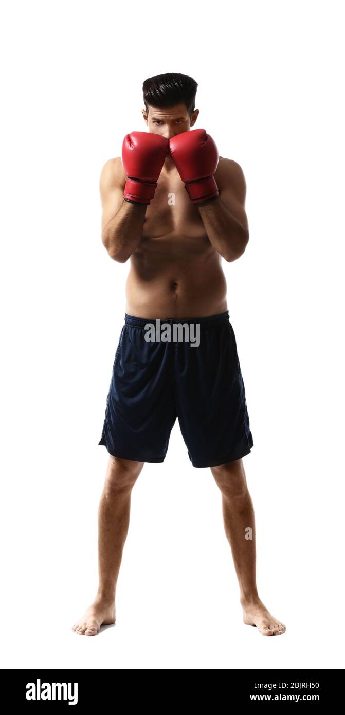 Attractive young boxer on white background Stock Photo - Alamy