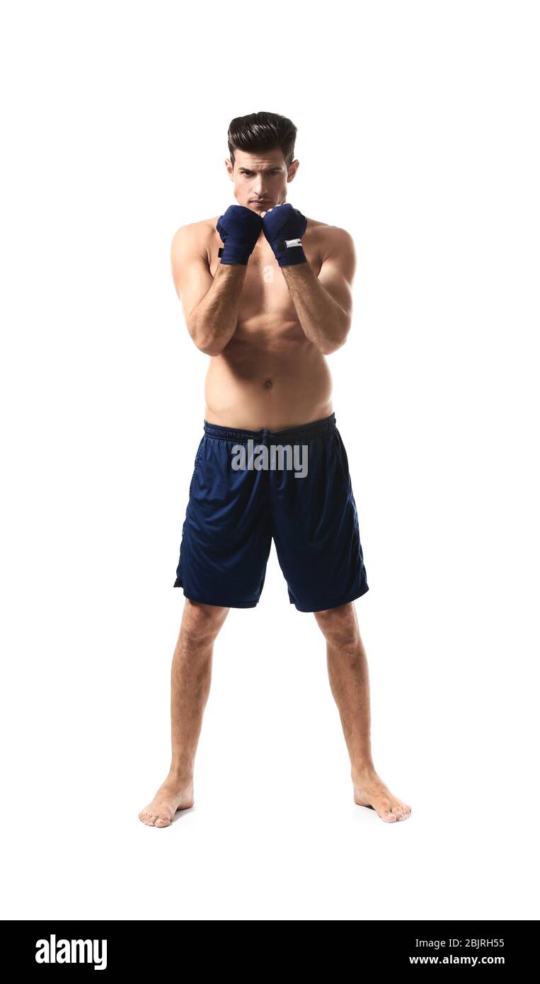 Attractive young boxer on white background Stock Photo - Alamy