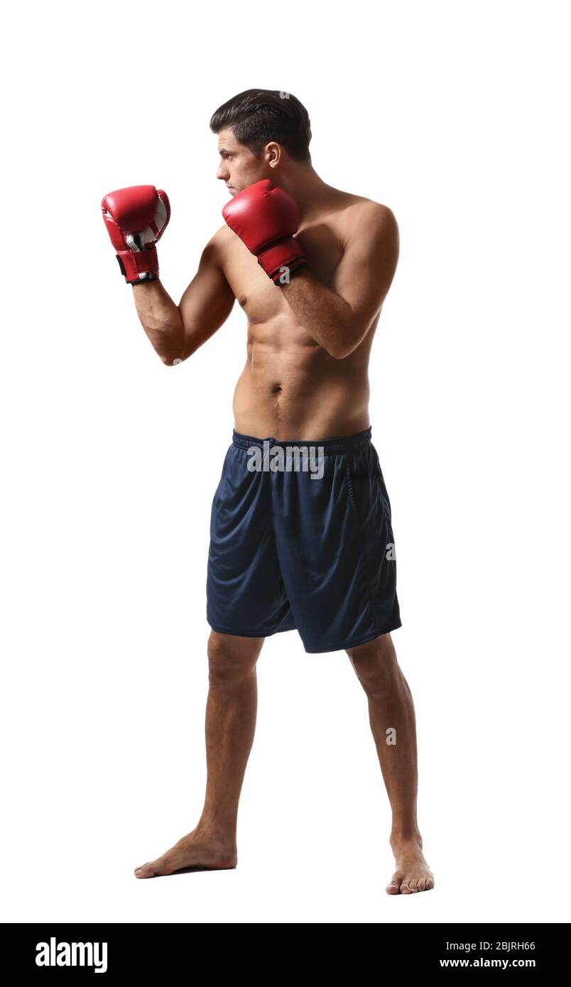 Attractive young boxer on white background Stock Photo - Alamy