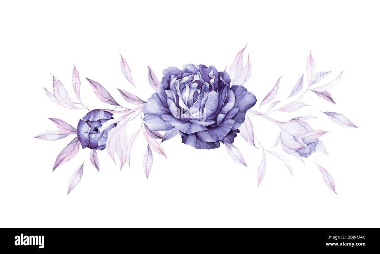 Floral composition. Blue Flower Buds. Light Blue Lush Leaves. Wedding ...